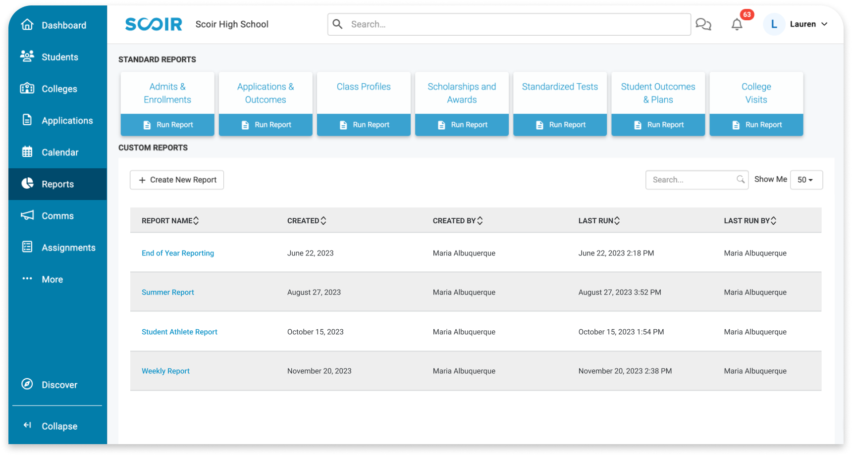 Reporting Features for High Schools | Scoir